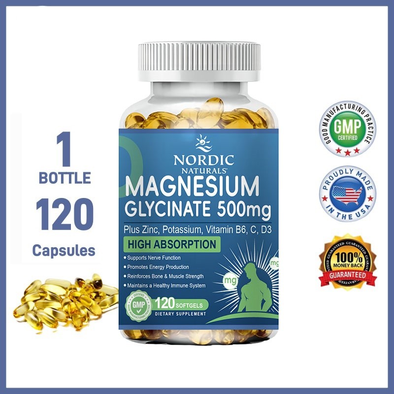 NORDIC Magnesium Glycinate Softgels 500mg Promotes Energy Production ...