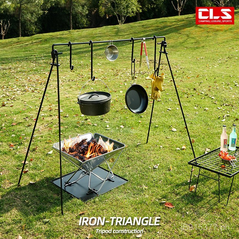 Camping Folding Outdoor Campfire Rack Storage Rack BBQ Tripod Iron ...