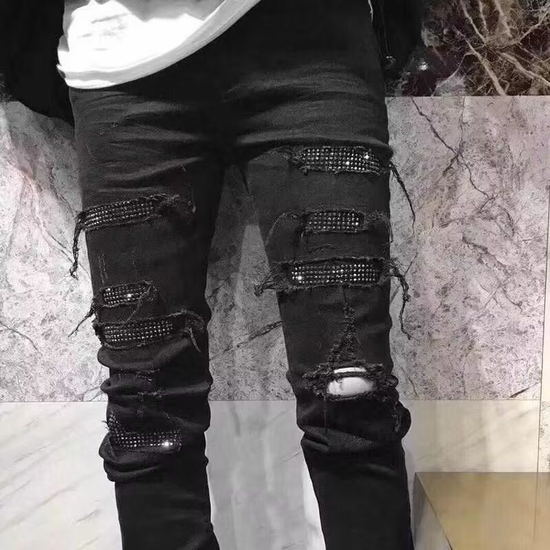 High Street White Diamond Street Wear Light Luxury Ripped Patch Hot ...