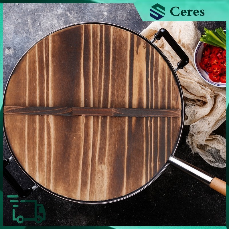 30/40cm Wooden Wok Cover Hand Crafted Wooden Pot Cover Anti-Scalding ...