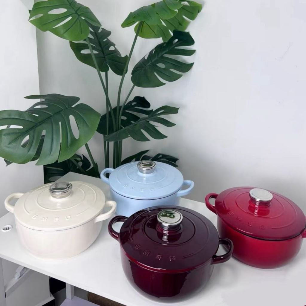 SMEG Cast iron Pot Deep Fry Pan Cookware Tool (24cm)Soup Pot Pot Stew ...