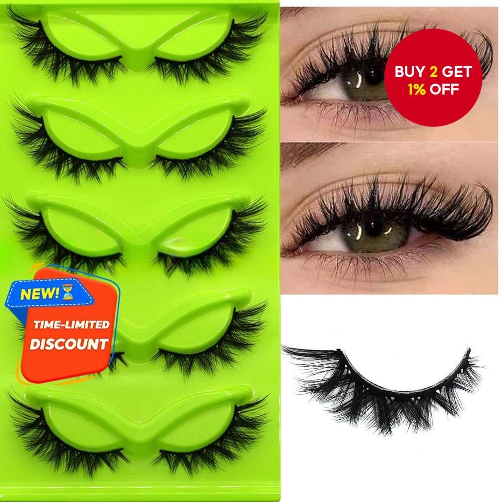 3D Cat Eye Eyelashes 5 Pairs, Winged Tail Extension, Natural Long ...