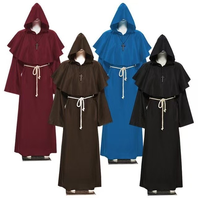 Medieval Monks Hooded Priest Robe Wizard Halloween Cosplay Costume ...