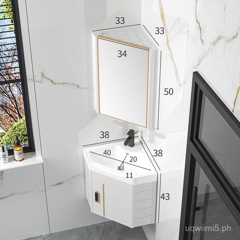 Small Space Aluminum Triangle Bathroom Cabinet Set with Ceramic ...