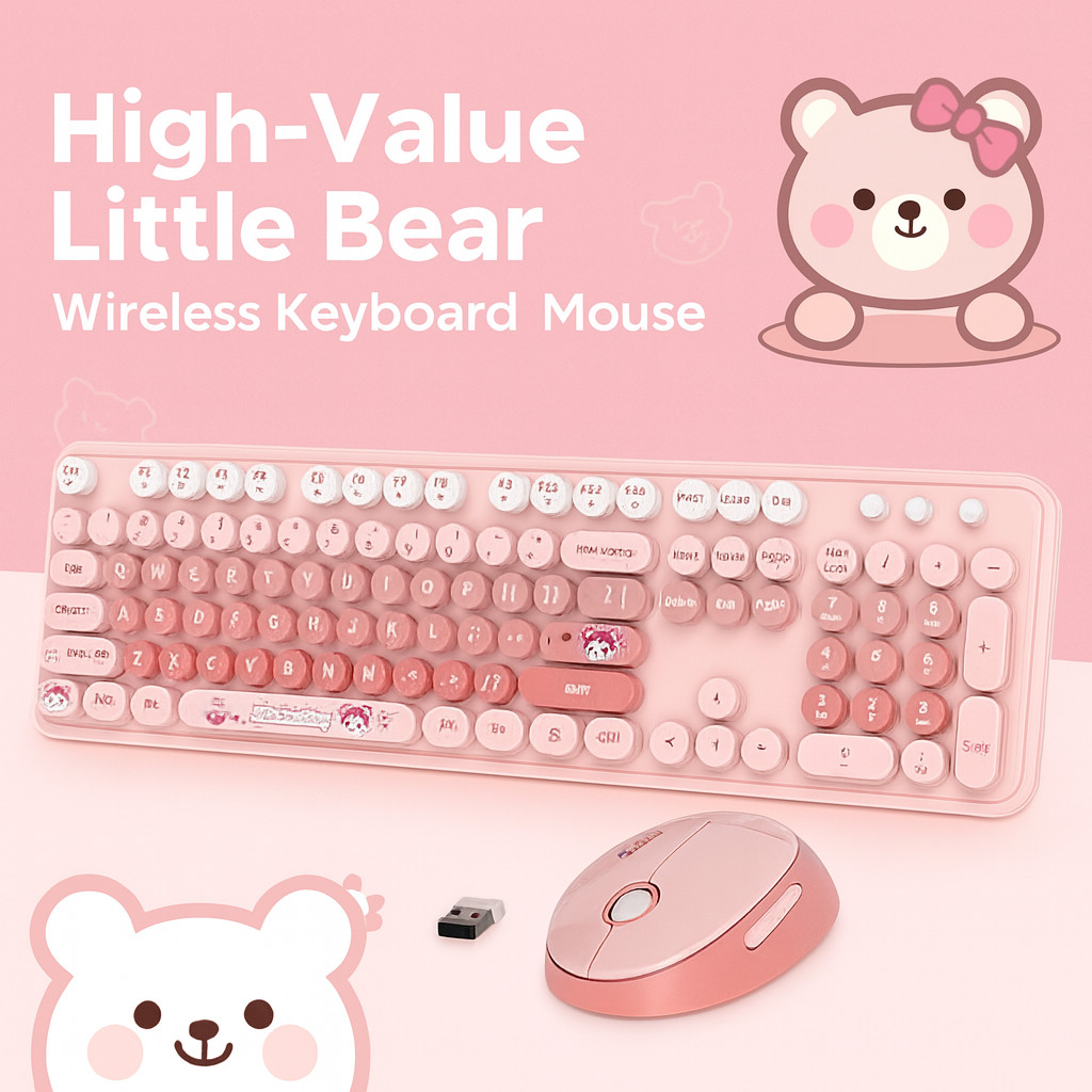 SWEET Wireless Keyboard Mouse Girl Computer Desktop Keyboard Mouse Set ...