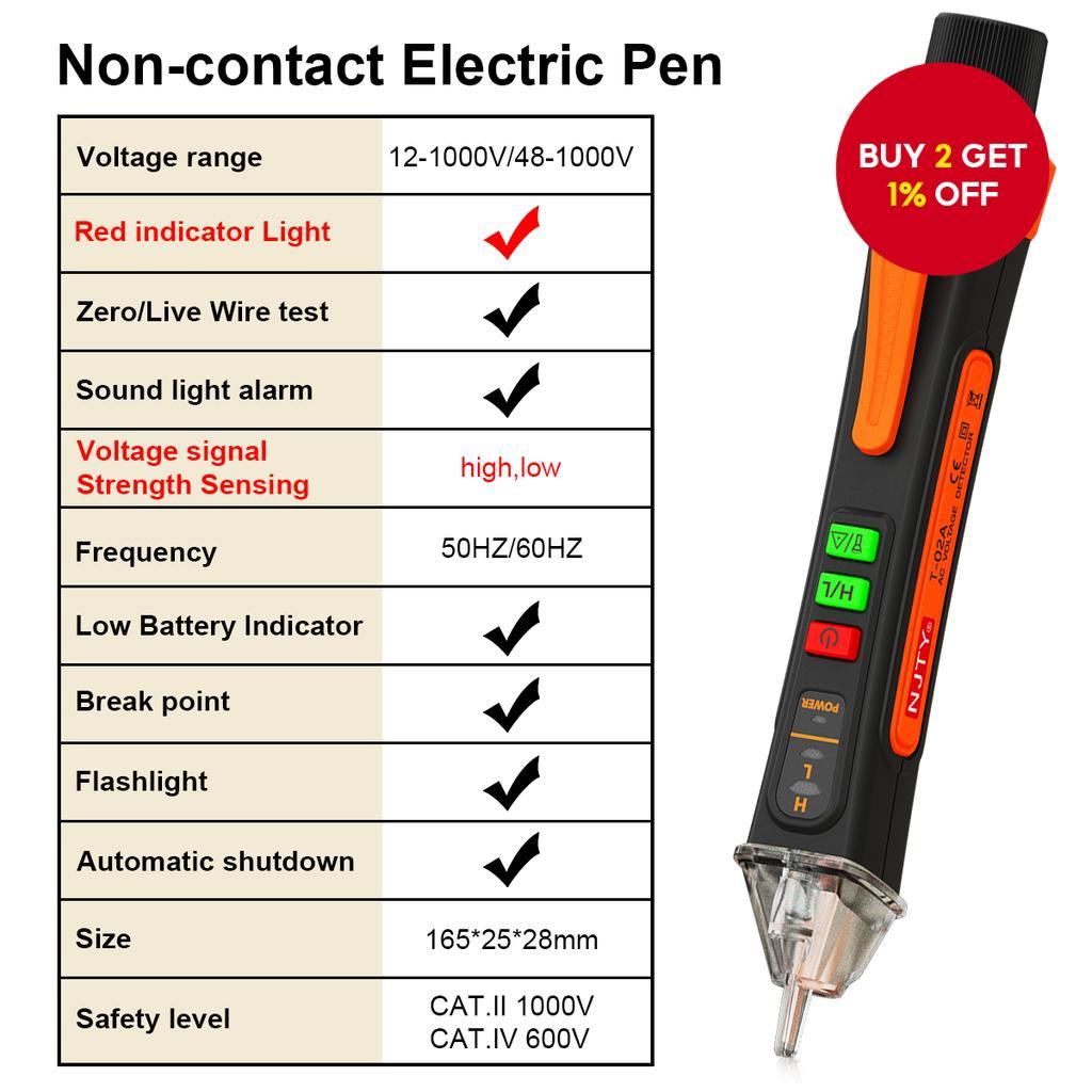 New NJTY Non-Contact Voltage Tester - Dual Range AC 12V/48V-1000V ...