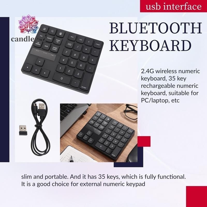 2.4G Numeric Keypad Rechargeable Number Pad Keyboard with 35 Keys for ...