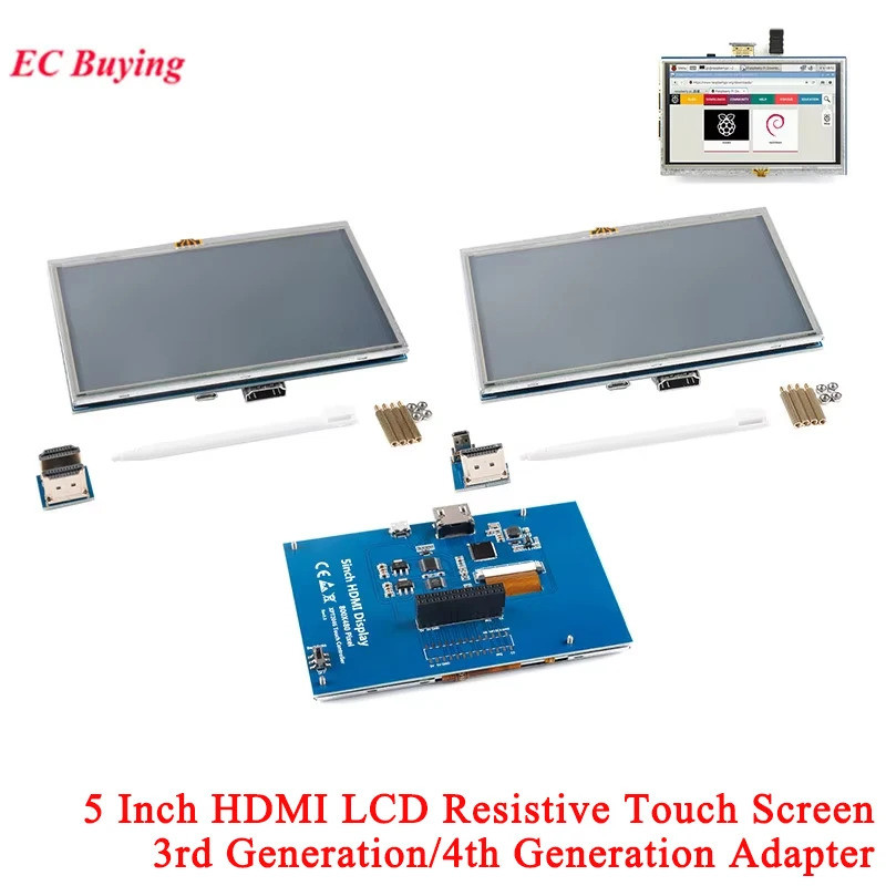 5 Inch HDMI LCD Resistive Touch Screen Display Module 800x480 5.0" TFT ...