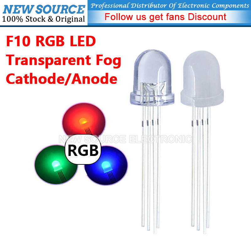 [10pcs] F10 RGB LED Fog Diode Cathode/Anode Full-color 10mm 4Pin Tri ...