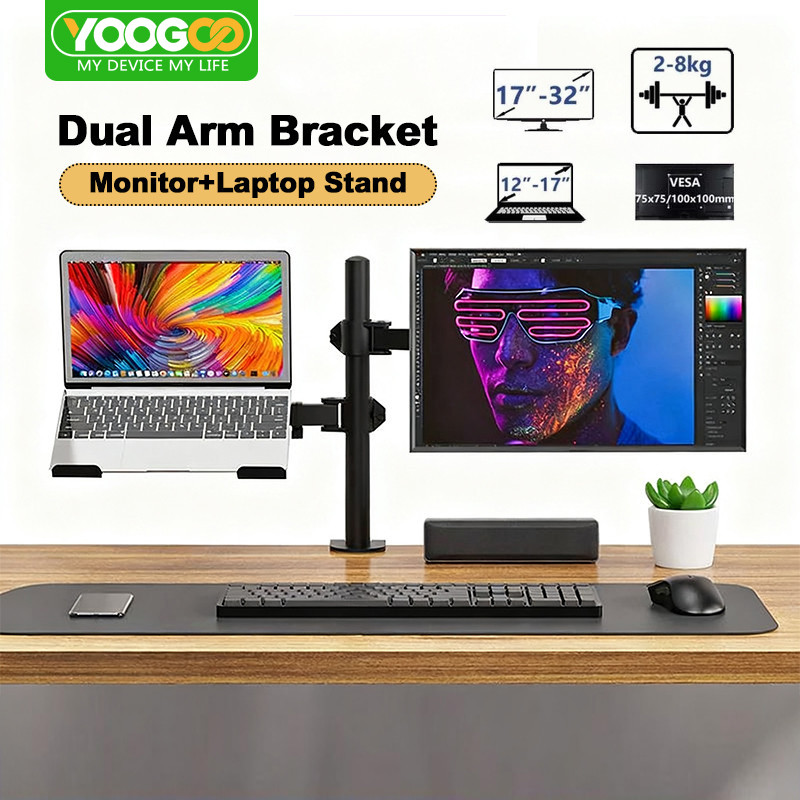 YOOGOO Desktop Clamping Full Motion 360 Degree Dual Monitor Holder ...