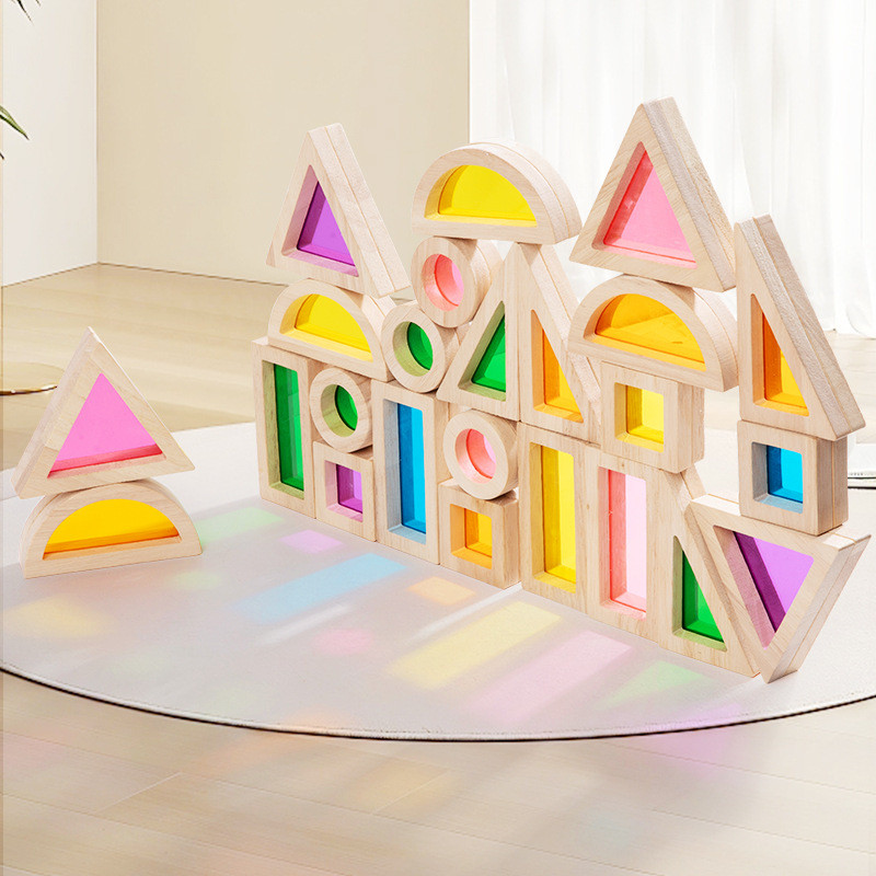 Montessori Rainbow Transparent Building Blocks – Wooden Light & Color ...