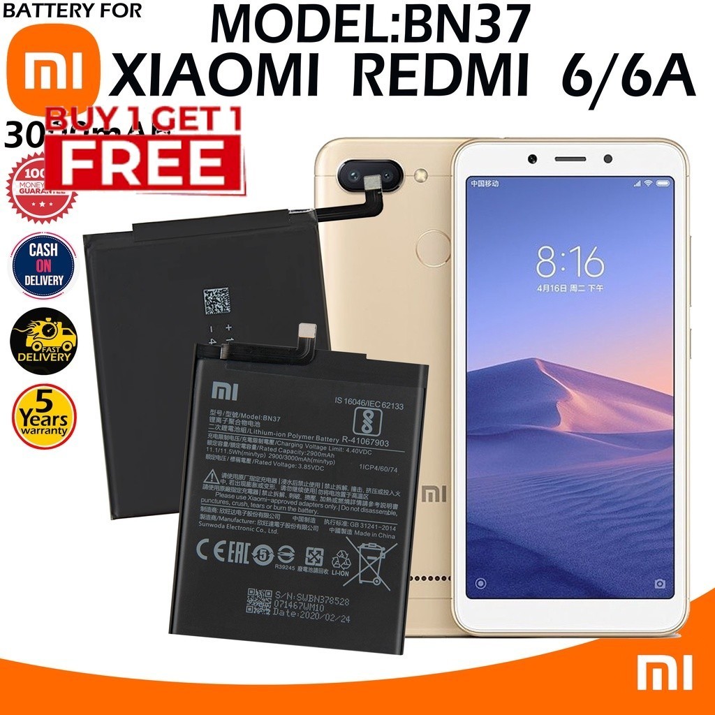 Xiaomi Redmi 6 6a Battery Model BN37 High Quality Capacity 3000mAh ...