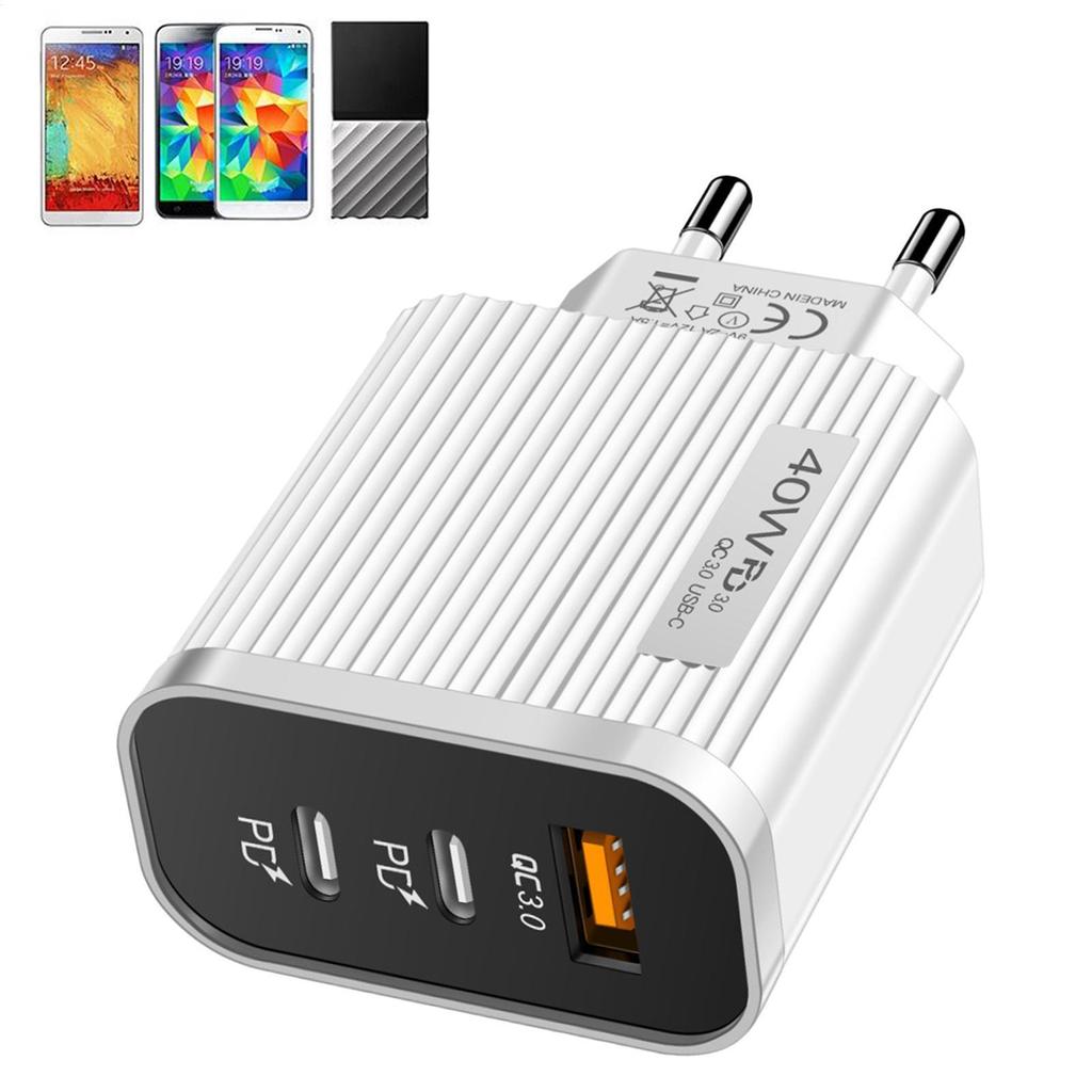 USB Charger Block 3 Port 40w Fast Charger Block Dual Pd Wall Charger ...