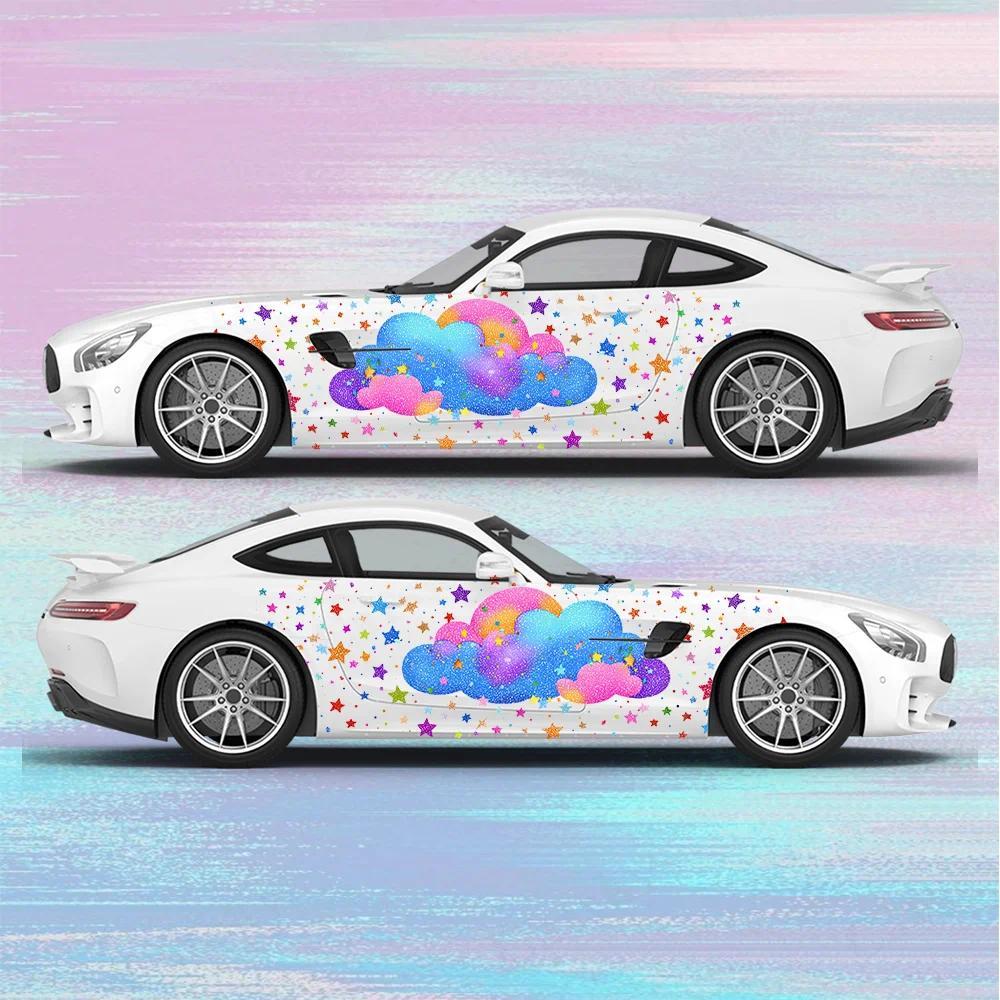Colored cloud and star stickers, full-body floral decoration, scratch ...