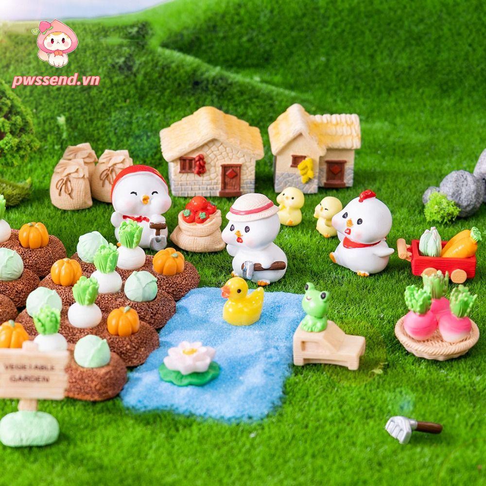 PWSSEND Cartoon Chicken Figurines, Yellow White Mini Little Chicken ...
