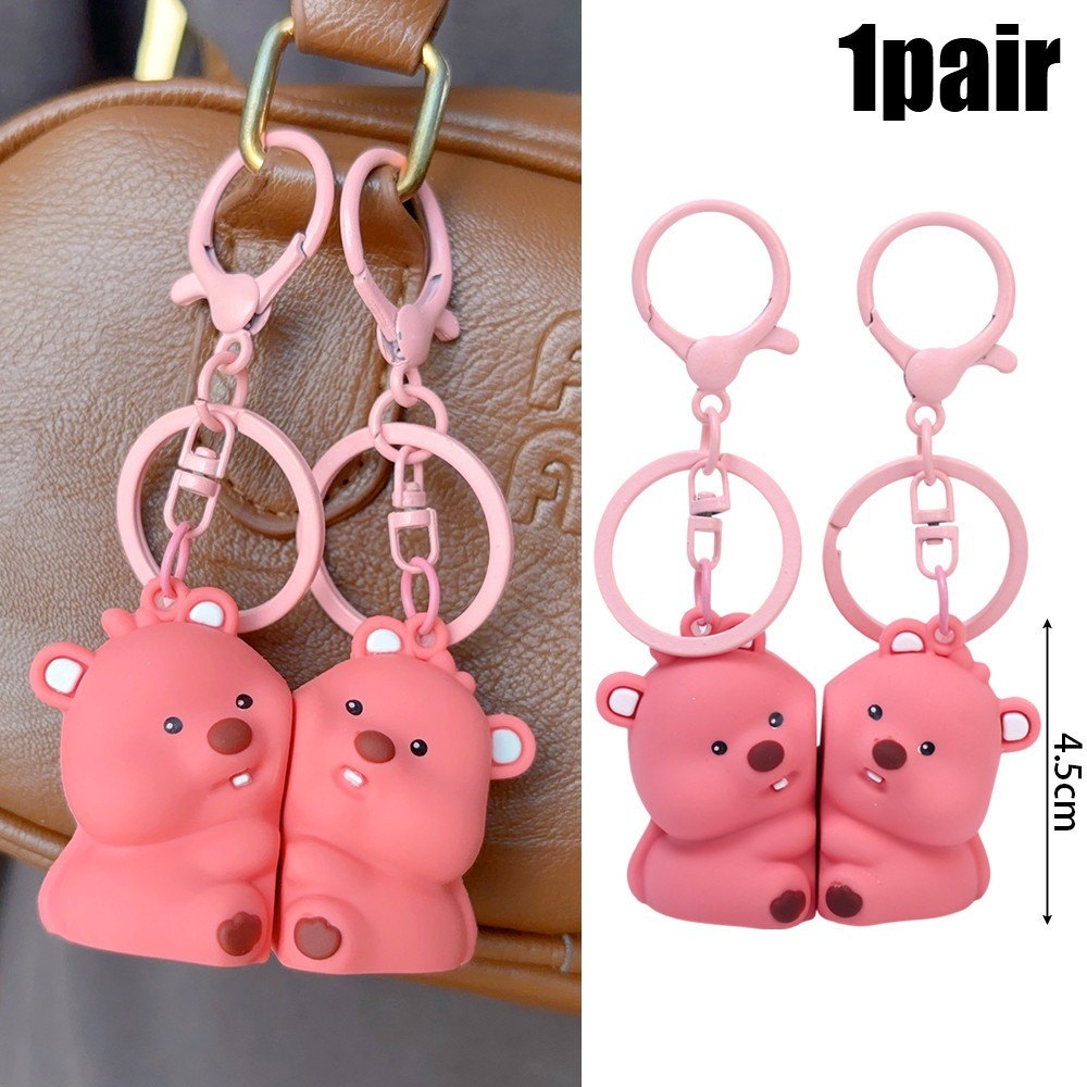 2Pcs/set Cute Beaver Loopy Pendant Magnetic Keychain Couple Keychains ...