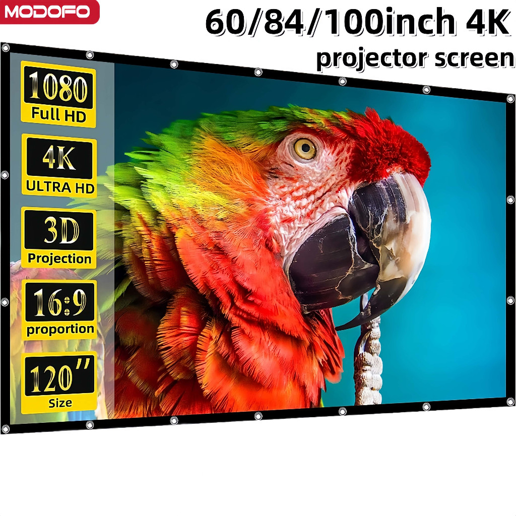MODOFO Projector Screen 60/84/100 inch 16:9 HD Foldable Portable Movies ...