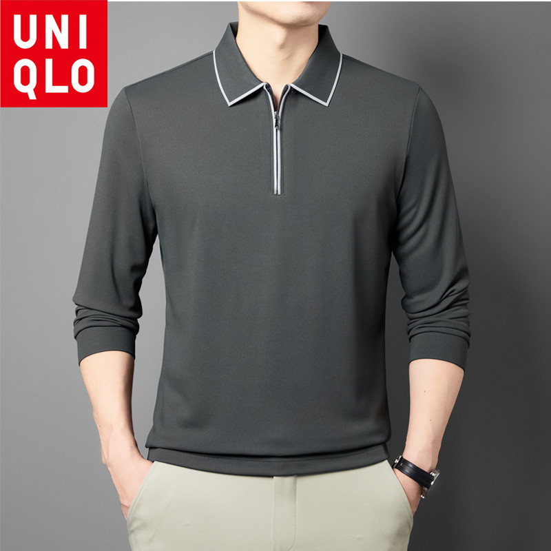 Uniqlo Men's Sweatshirt Color-block Zipper Polo Shirt Business Casual ...