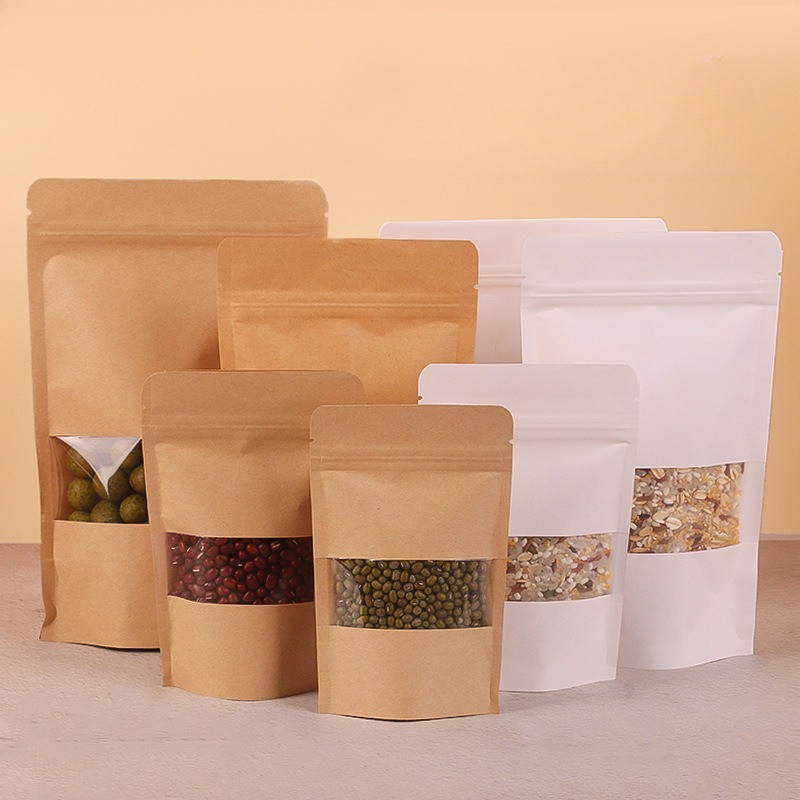 50pcs Kraft Brown Stand Up Pouch with Zip Lock Paper Bag Ziplock ...