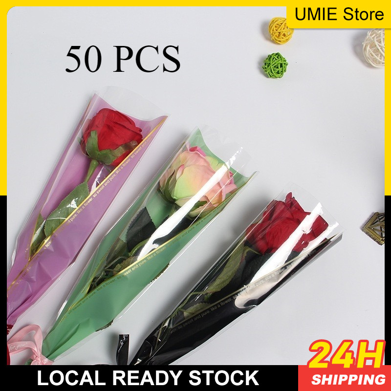 50PCS Rose Flower Gift Packaging Flower packaging transparent bag ...