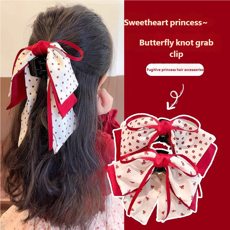 Ru Running Princess Sweet Little Girl Red Bow Hair Clip | Shopee ...