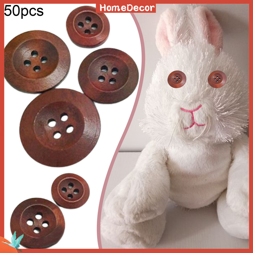 [In stock] 50Pcs 4 Holes Solid Color Wooden Round Buttons Clothing ...