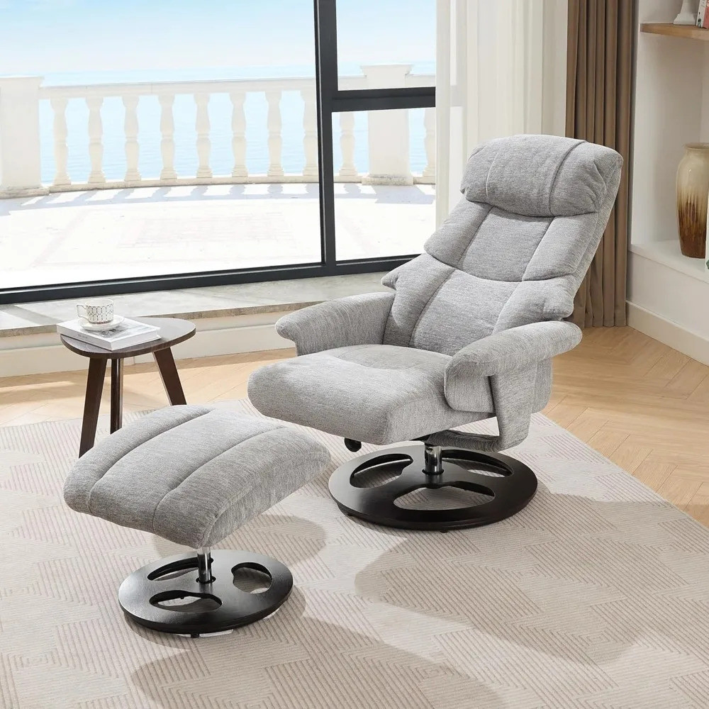 Chenille Swivel Recliner Chair Ottoman , Massage Recliner Chairs Heat ...