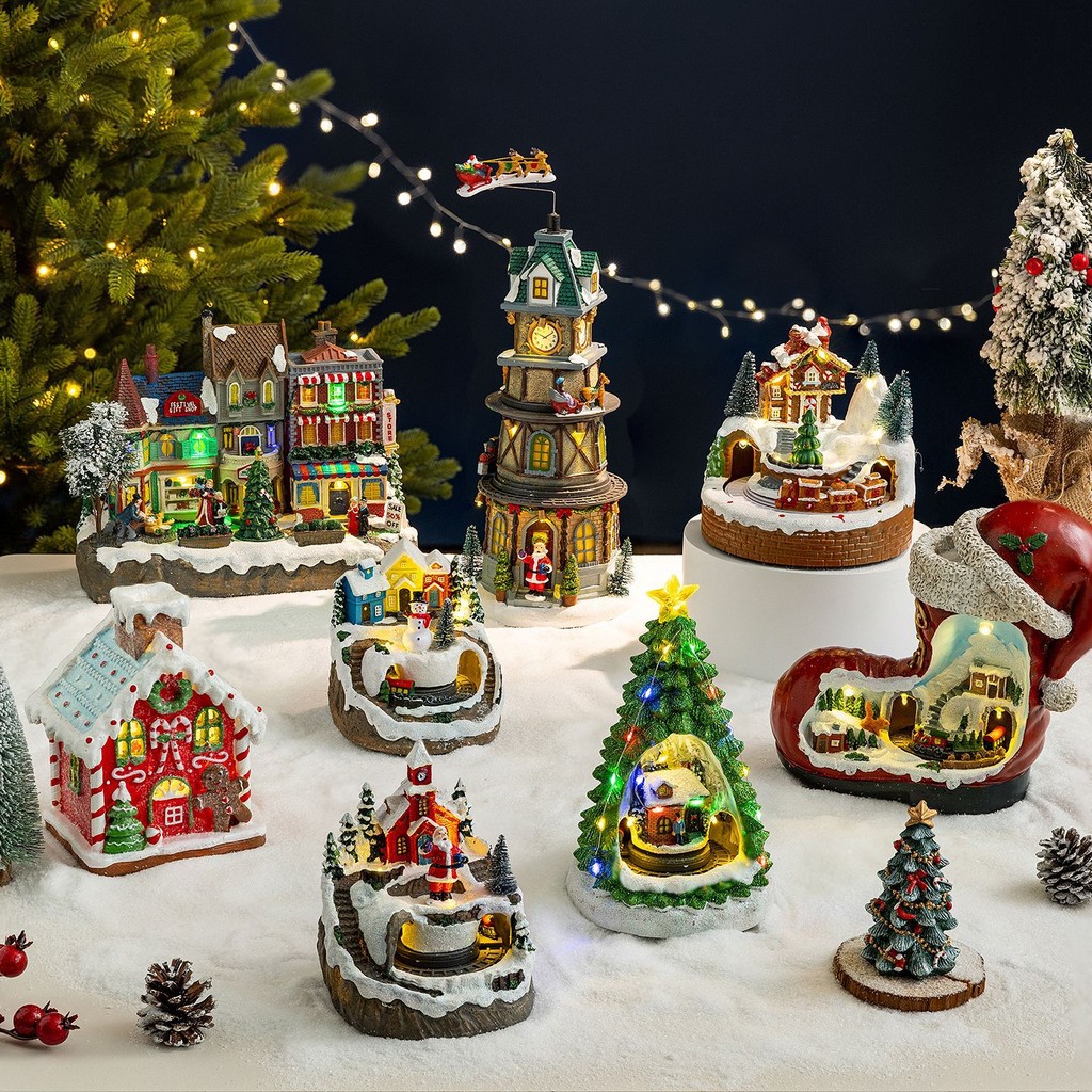 Christmas Retro Town Multifunctional Music Box Christmas Day LED ...