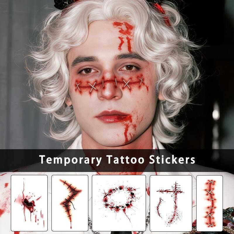 5PCS Dark Gothic Wound Temporary Tattoo Stickers Bloody Cool Thrilling ...