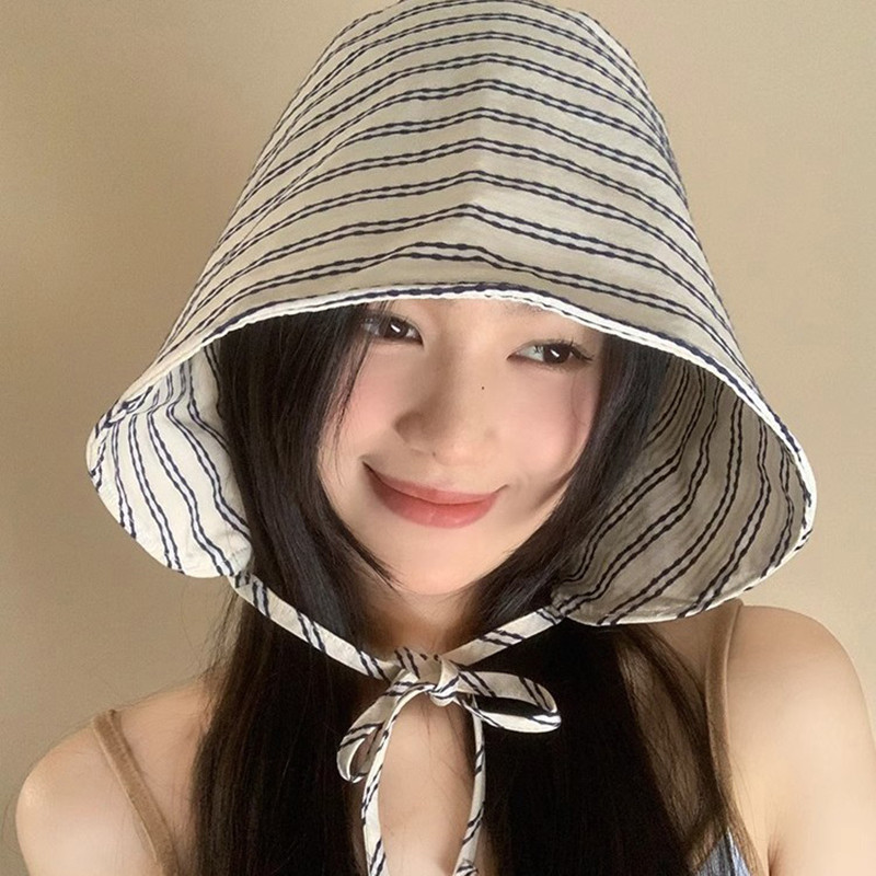 // Y&F // Large Brim Foldable Bucket Hats With String For Women Korean ...