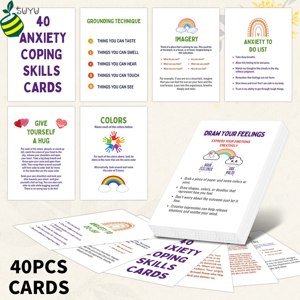 40pcs Anxiety Coping Skills Cards Set - Grounding Techniques, Imagery ...