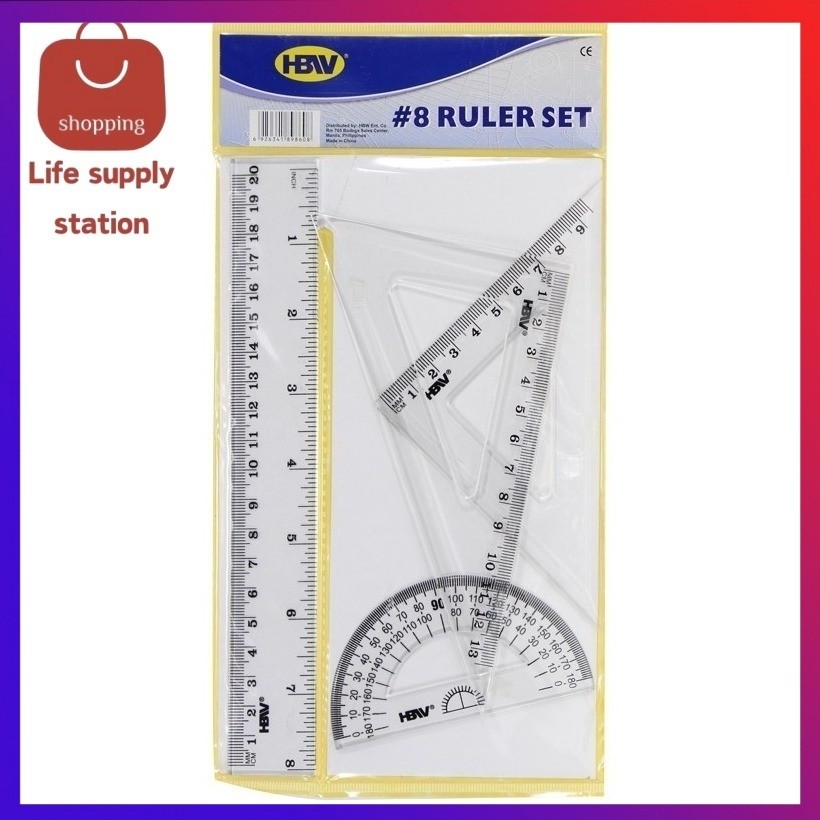 HBW Ruler Set 8" (8"Ruler 4"Ruler 2Xtriangle) | Shopee Philippines