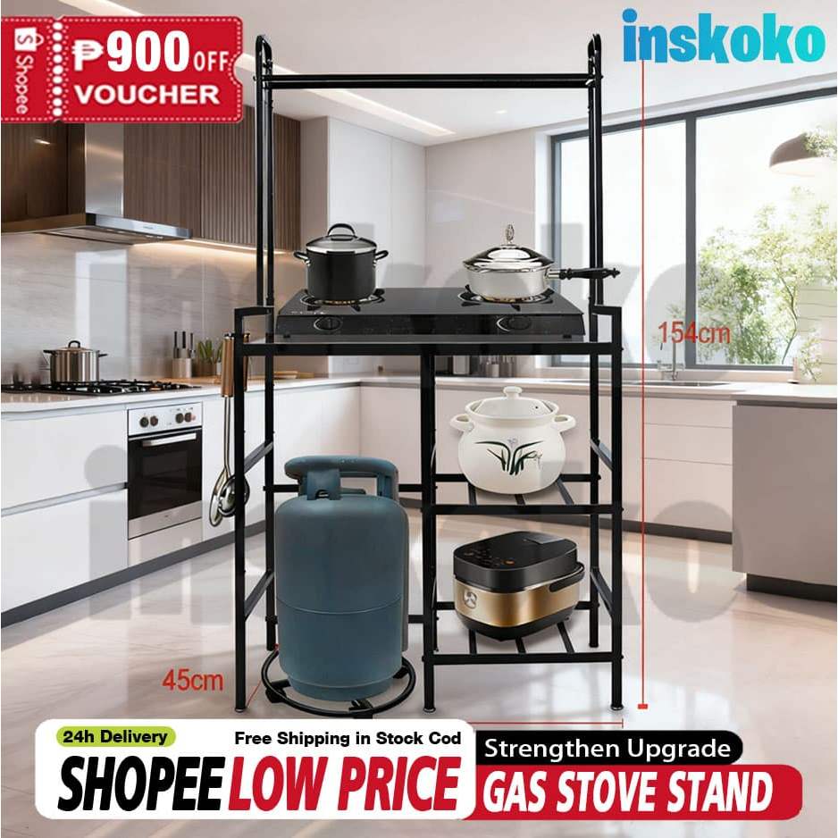 Gas Stove Stand Rack Heavy Duty Multi-Layer With LPG Roller For Kitchen ...