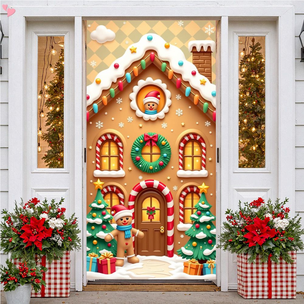 Christmas Gingerbread Door Cover Decorations Gingerbread House Door ...