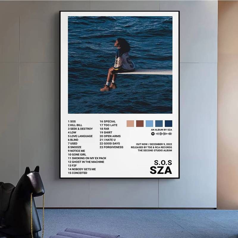 SZA SOS Album Tracklist Poster Frameless Modern Rapper Star Canvas Wall ...