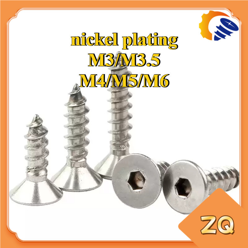 Nickel-Plated Wood Screw Allen head self-tapping screw， CSK hex screw ...