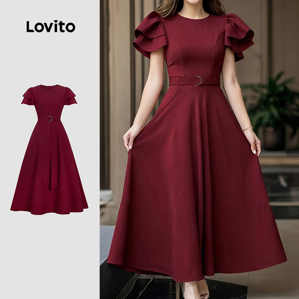 Lovito x Jenela Women Elegant Dress Belted Double Layer Spring/summer ...