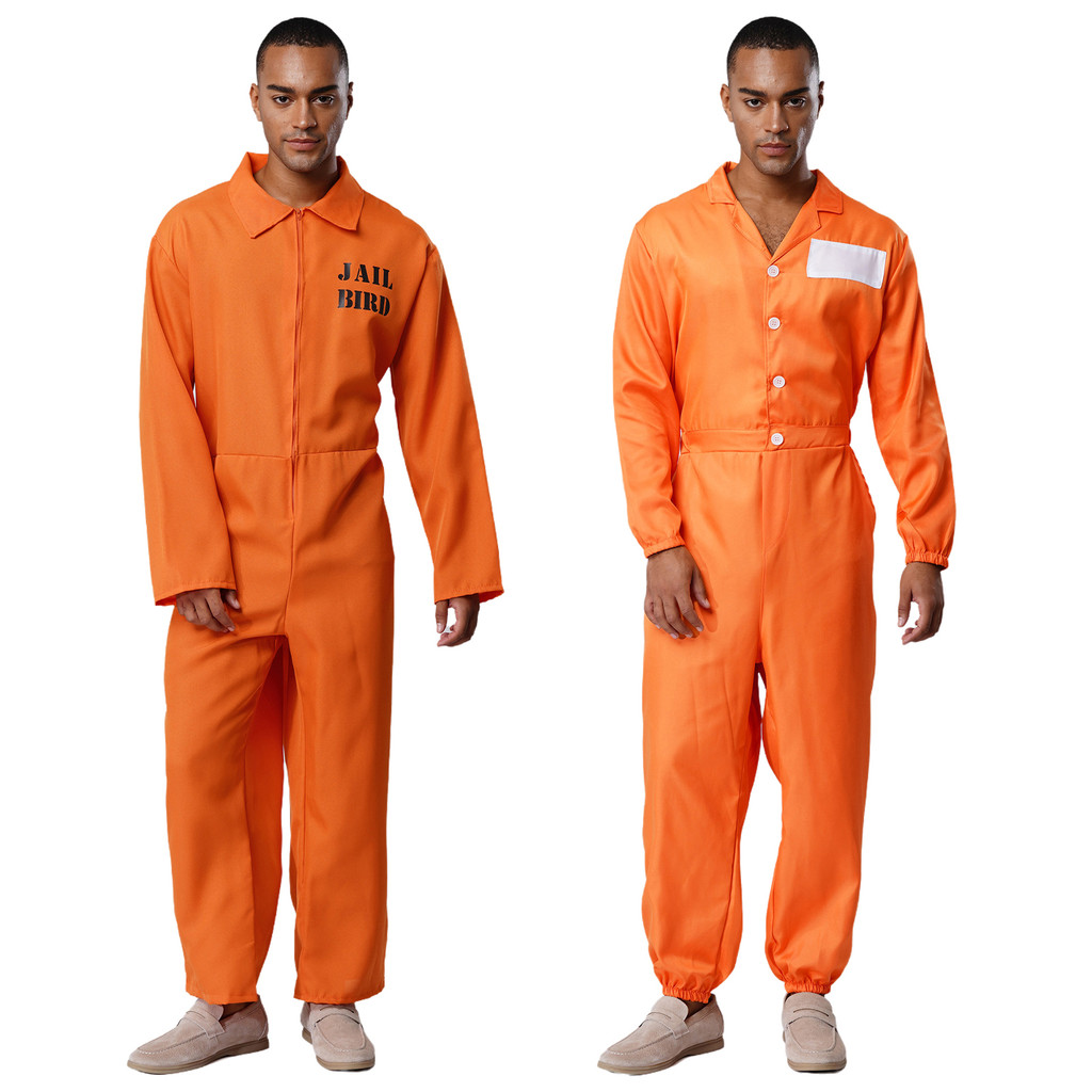 Eandarui Unisex Mens Womens Halloween Prisoner Cosplay Jumpsuit Lapel ...