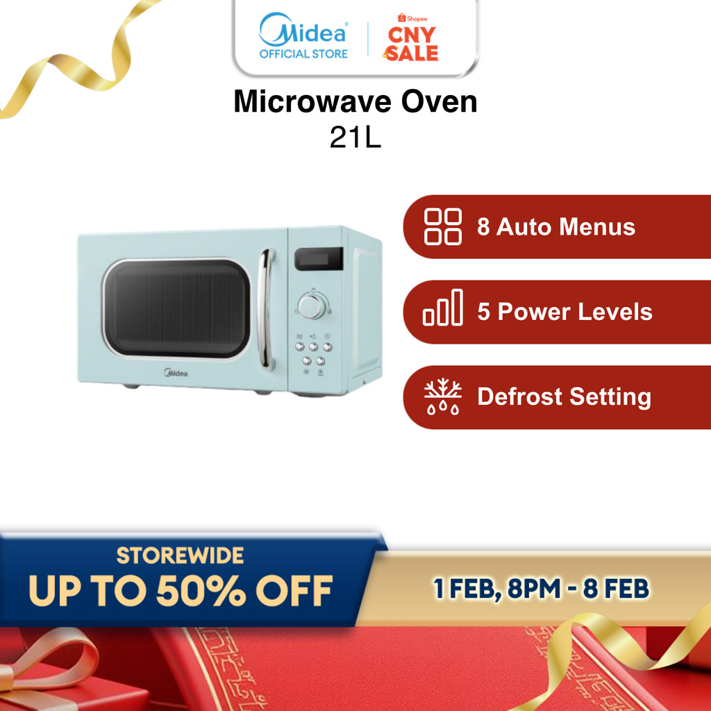 Midea AM820C2RA Light Retro Green Quick Defrost Microwave Oven, 21L ...