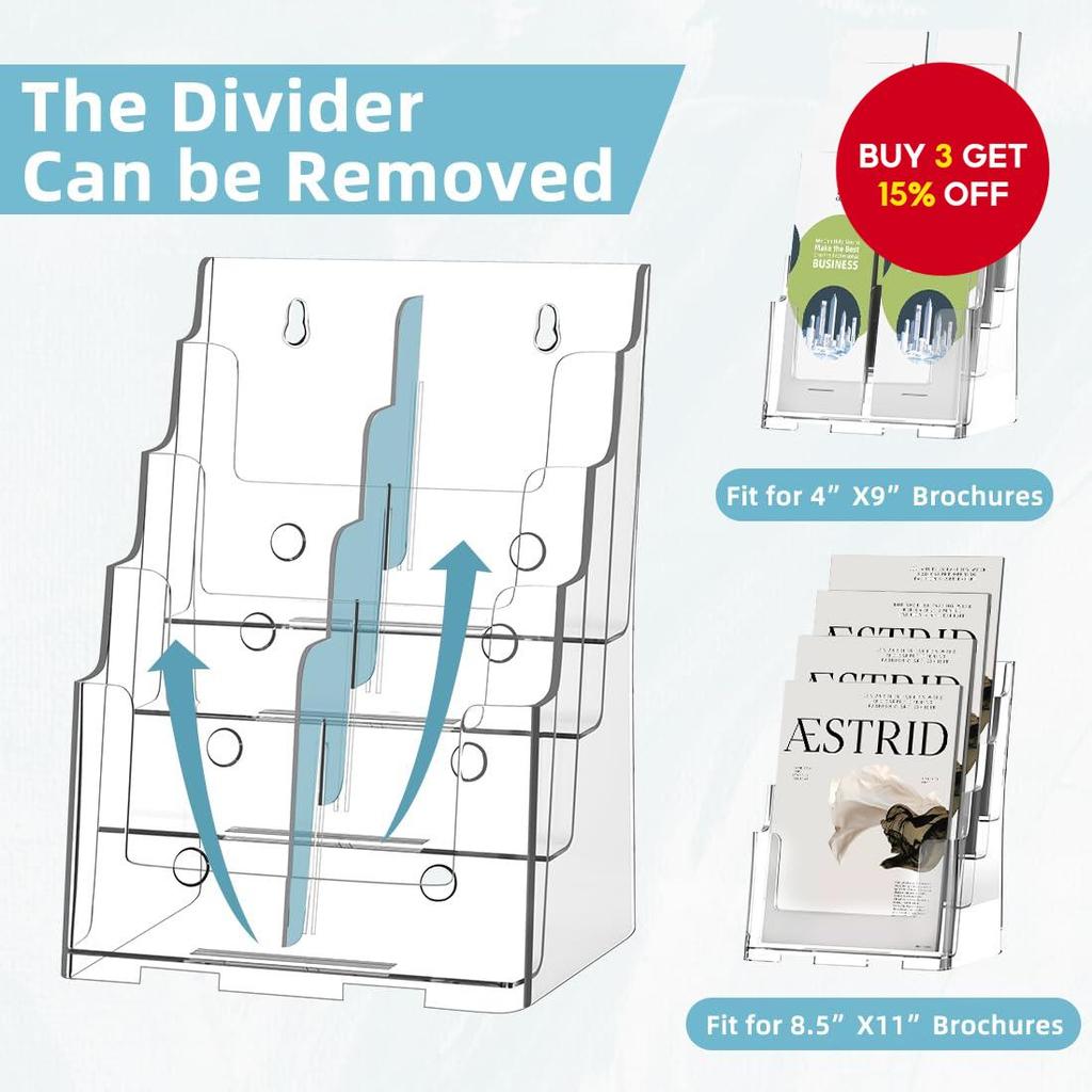 A5 Clear Flyers Display Stand Wall Mount Acrylic Magazine Organizers ...