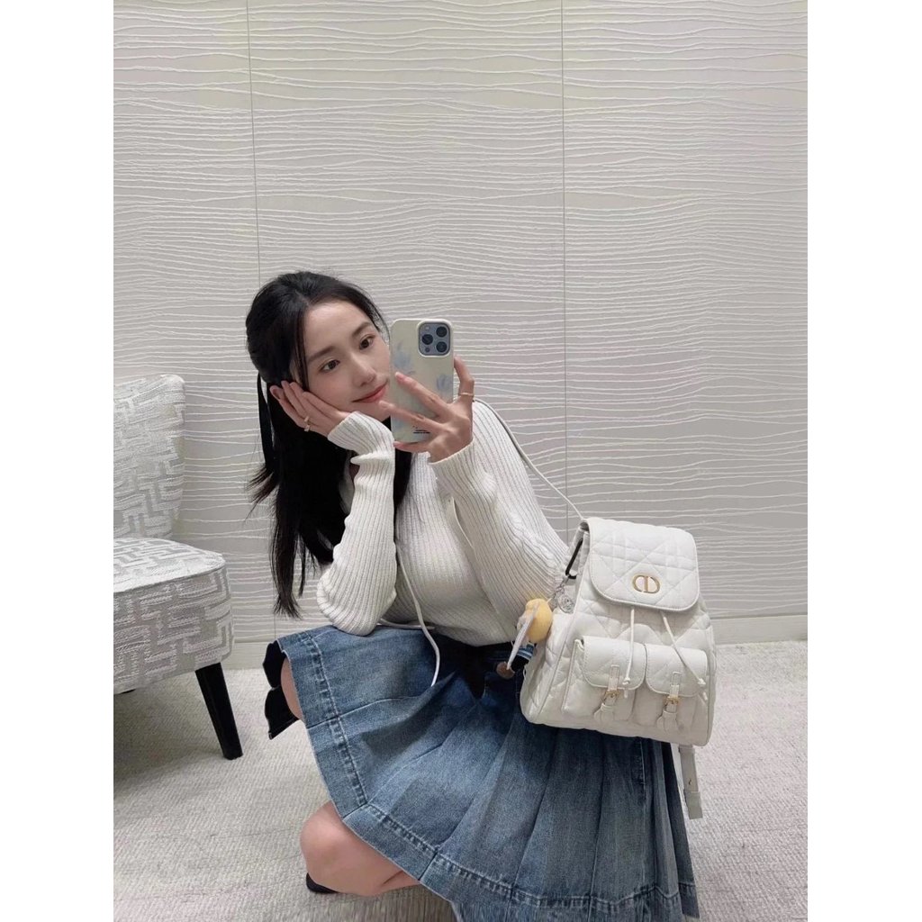 DIOR Caro Adjustable Shoulder Strap Flap Drawstring Opening Closing ...