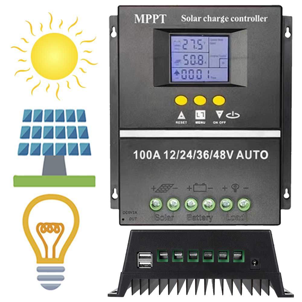 100A MPPT Solar Charge Controller Solar PV Regulator LCD Display Auto ...