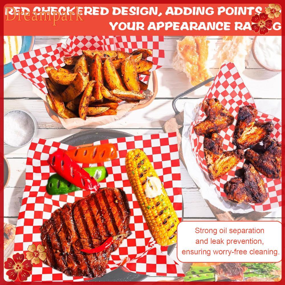 New！ 500Pcs Red Checkered Waxed Deli Paper Sheets 30*30cm for Burgers ...