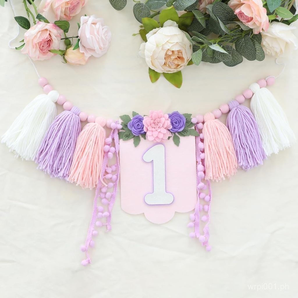 Handmade Wildflower 1st Birthday High Chair Banner Purple Pink Floral ...