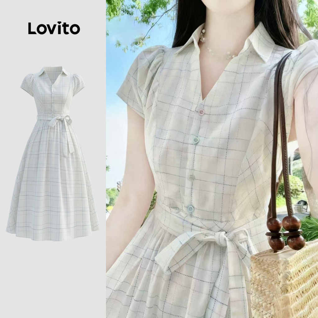 Lovito Women Casual Dress Formal Wedding Bridesmaid Lace Up Spring ...