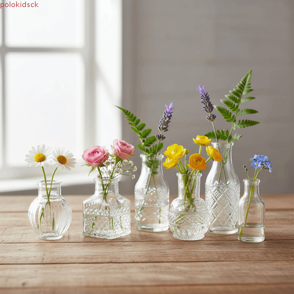 POLOKID 10PCS/SET Small Vase Set, Style Crystal Clear Mini Glass Vase ...