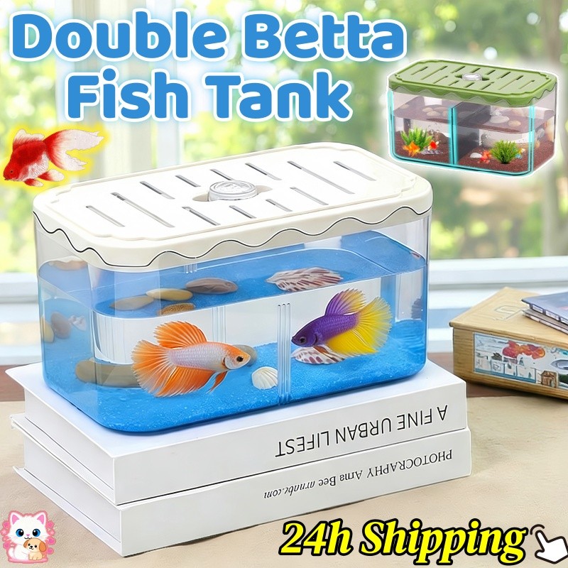 Mini Aquarium Double Betta Fish Tank Detachable Partition Double Room ...