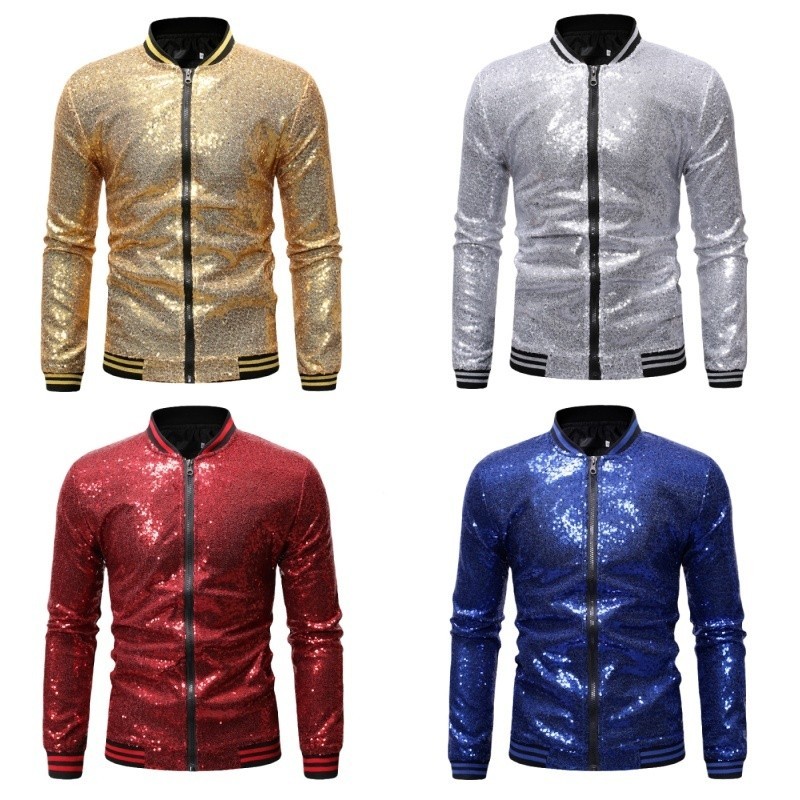 Men Shiny Golden Sequined Baseball Jackets Hip-hop Fashion Street Style ...