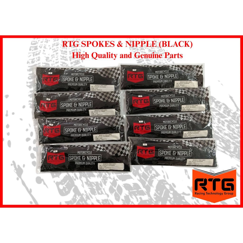 RTG Spokes & Nipple Black 9G (87mm-184mm) Heavy Duty Motorcycle Spokes ...