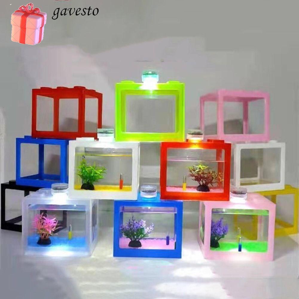 GAVESTO Betta Fish Tank, LED Lamp Micro-Landscape Building Block ...